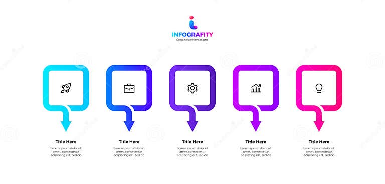 Horizontal Progress Diagram with Five Square Elements and Arrows ...