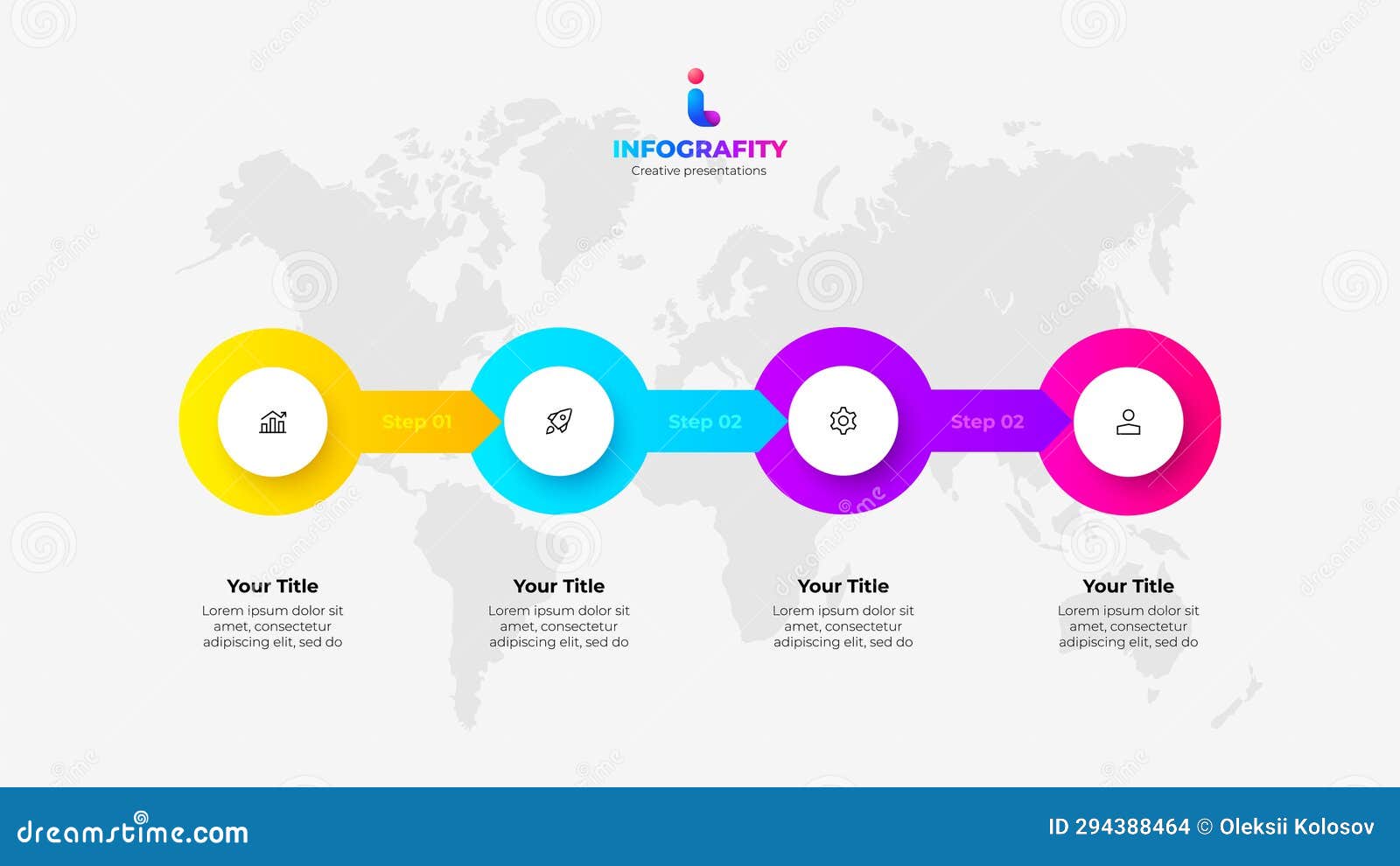 Horizontal Progress Diagram with Four Circles and Arrows. Concept of 4 ...