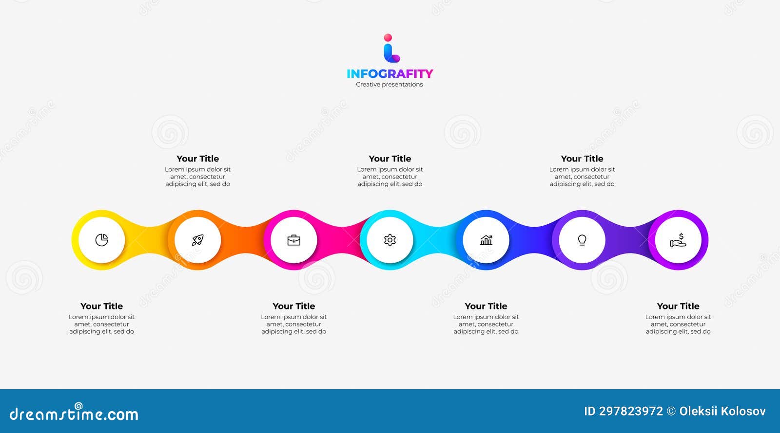 Horizontal Progress Diagram with Seven Circles. Concept of 7 Steps of ...
