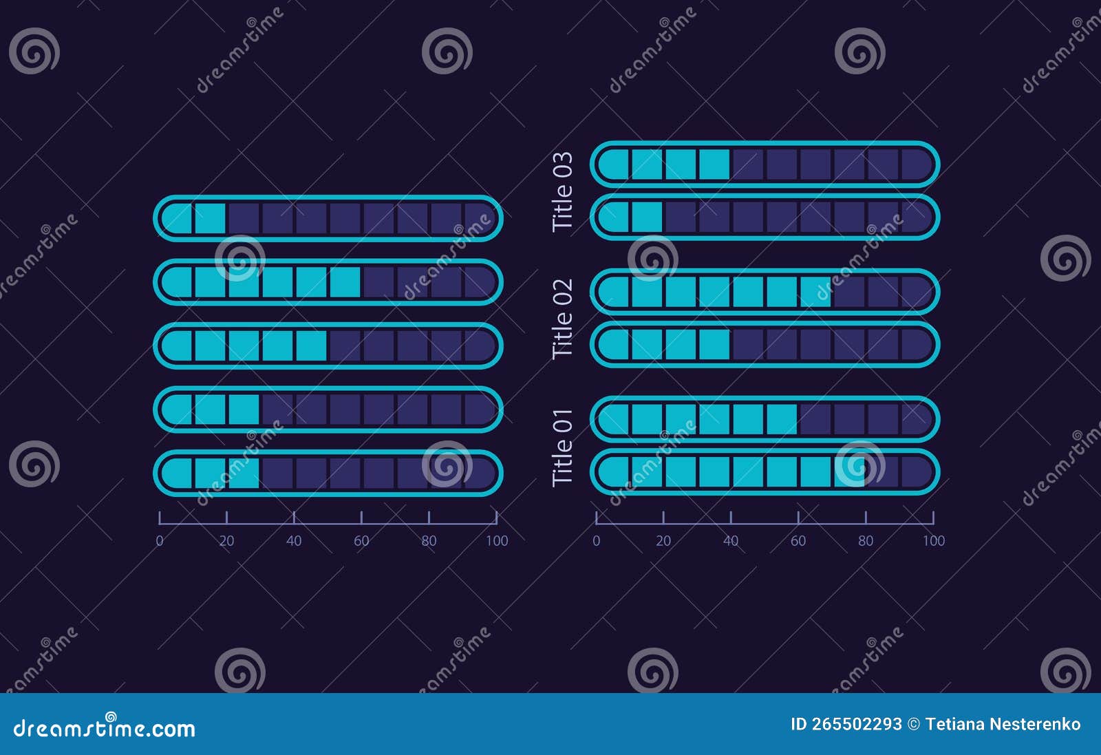 Horizontal Progress Infographic Chart Design Template Set for Dark ...