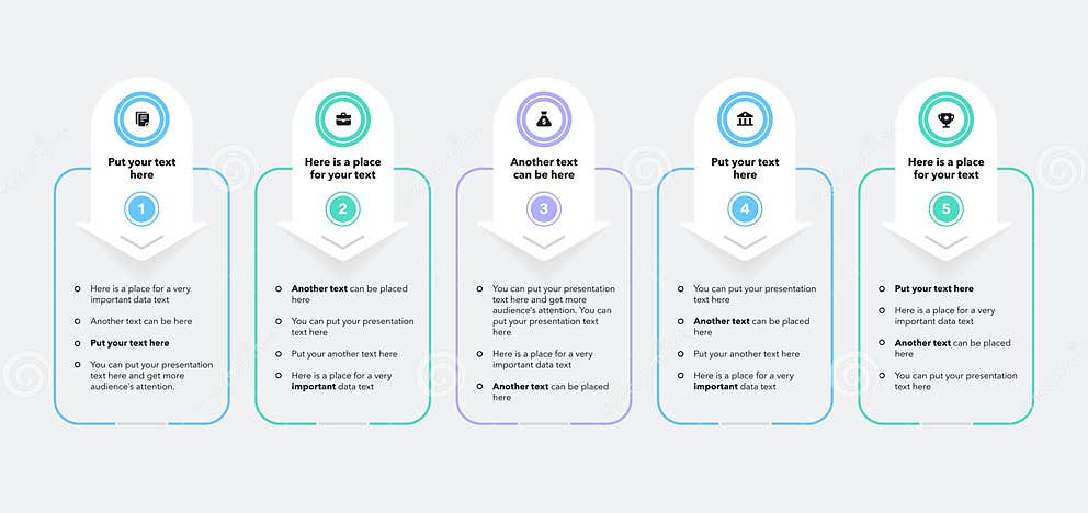 Modern Horizontal Progress Diagram with Five Colorful Steps Stock ...