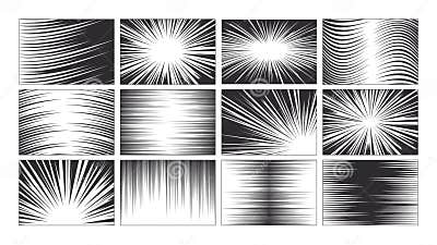 Horizontal, Radial and Diagonal Comics Lines. Set of Abstract Comic ...