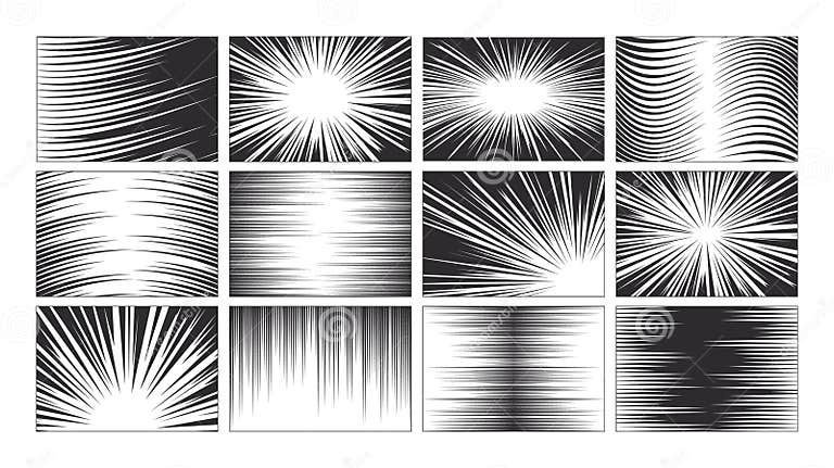 Horizontal, Radial and Diagonal Comics Lines. Set of Abstract Comic ...