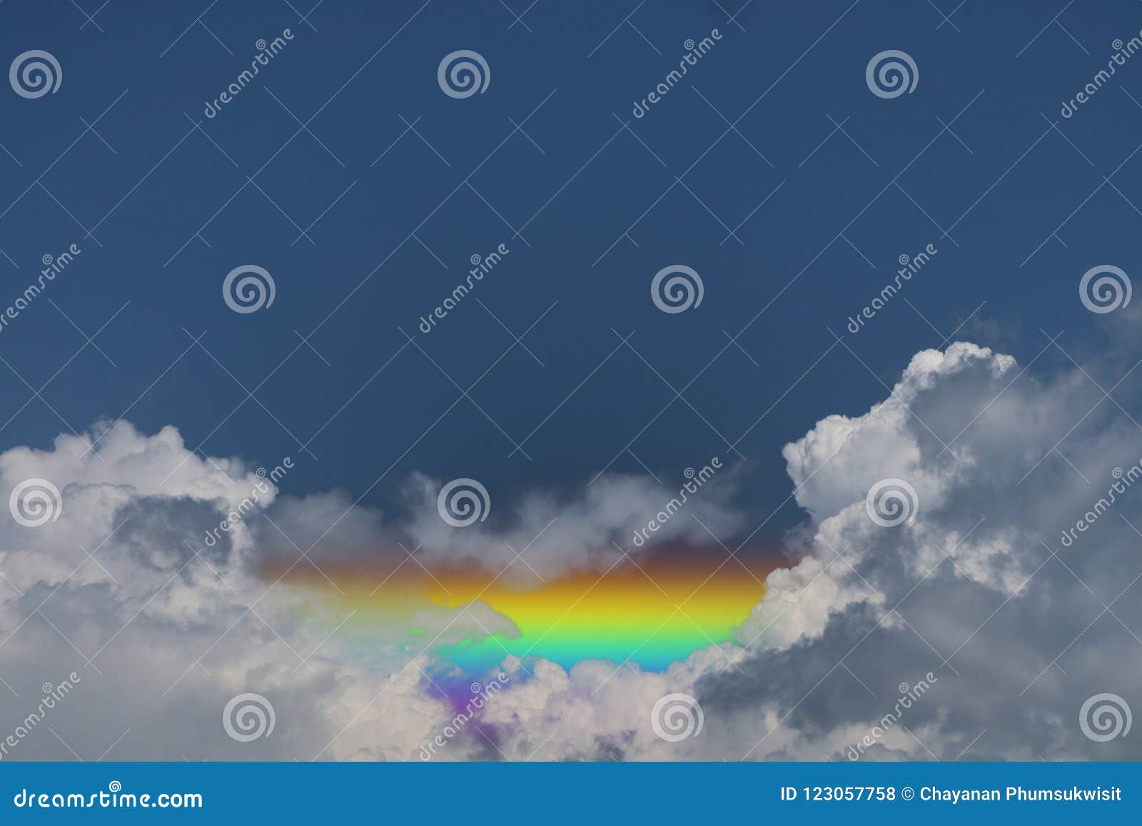 Horizontal Rainbow Back on Heap Blue Cloud Stock Photo - Image of help ...