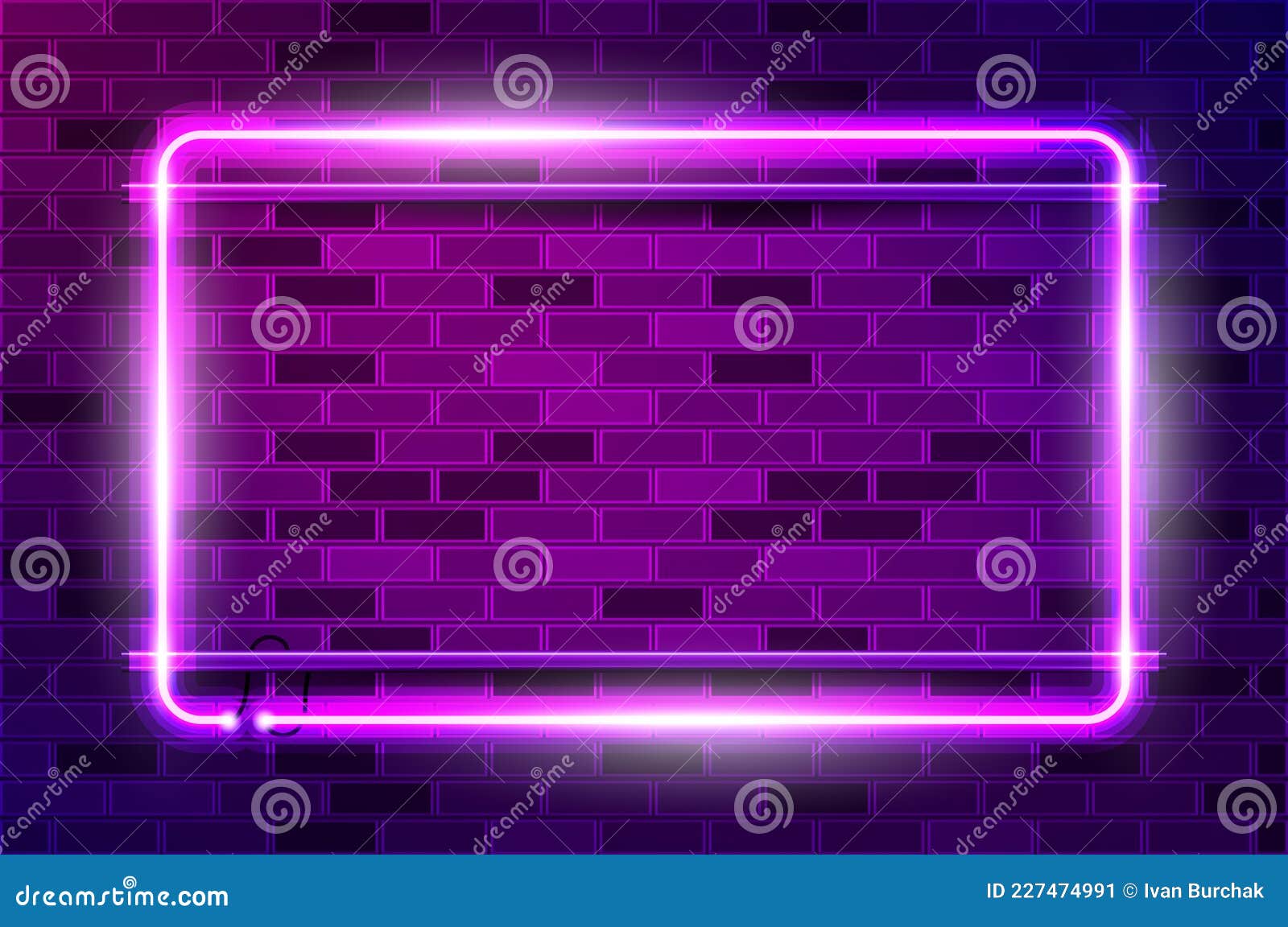 Horizontal Rectangular Frame Glowing Purple Neon Sign or LED Strip ...