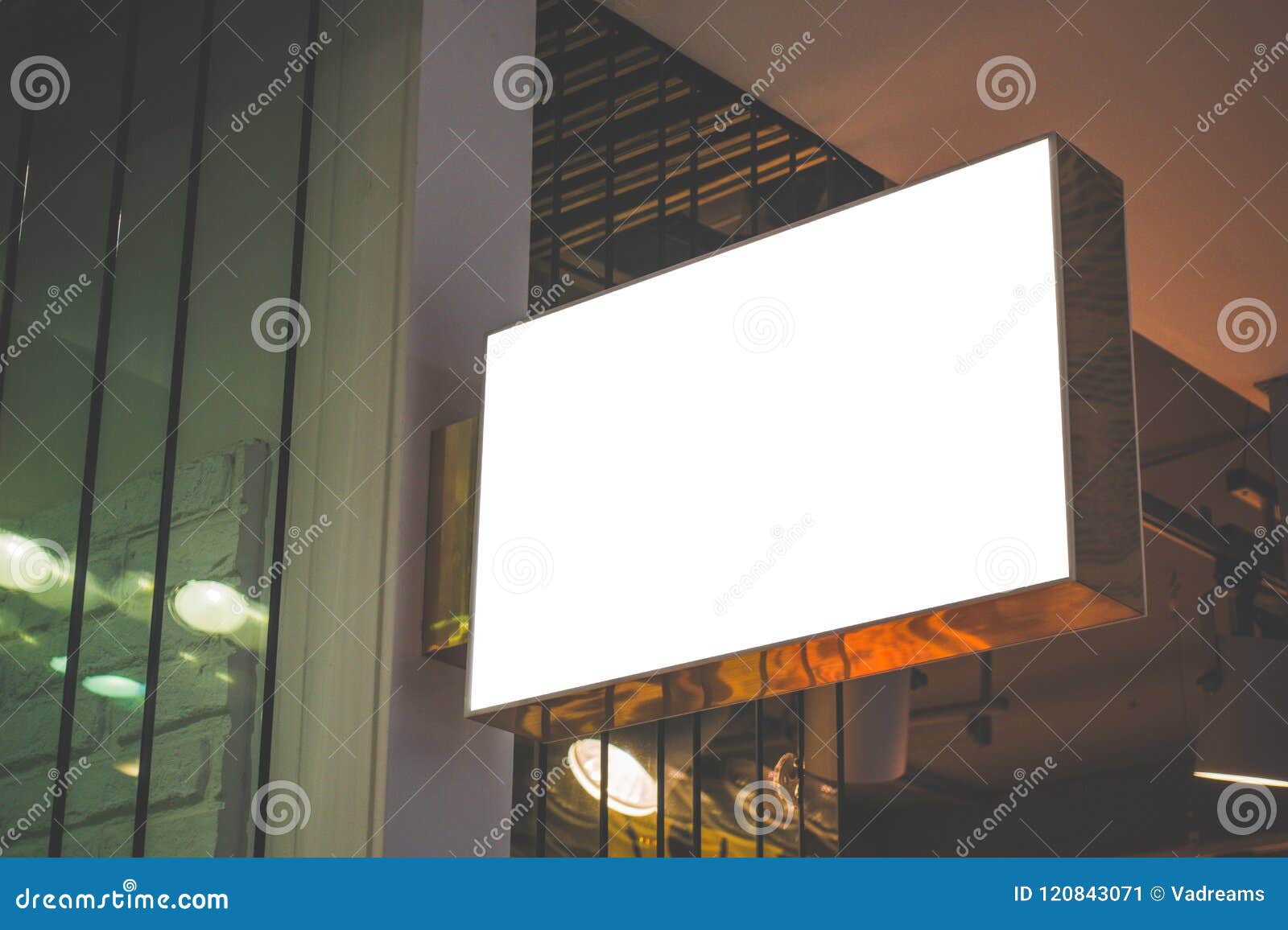 Horizontal Rectangular White Empty Signage Mock Up of Store, Shop in ...