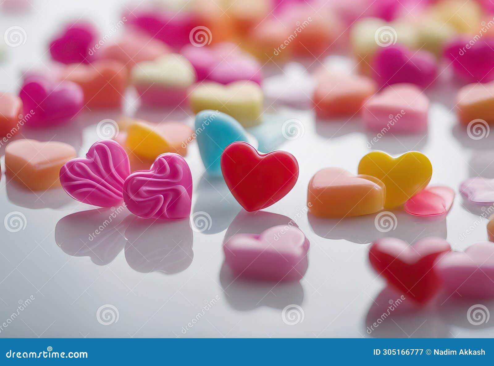 Horizontal Reflective Surface Focus Out Candy Hearts Candies Background ...