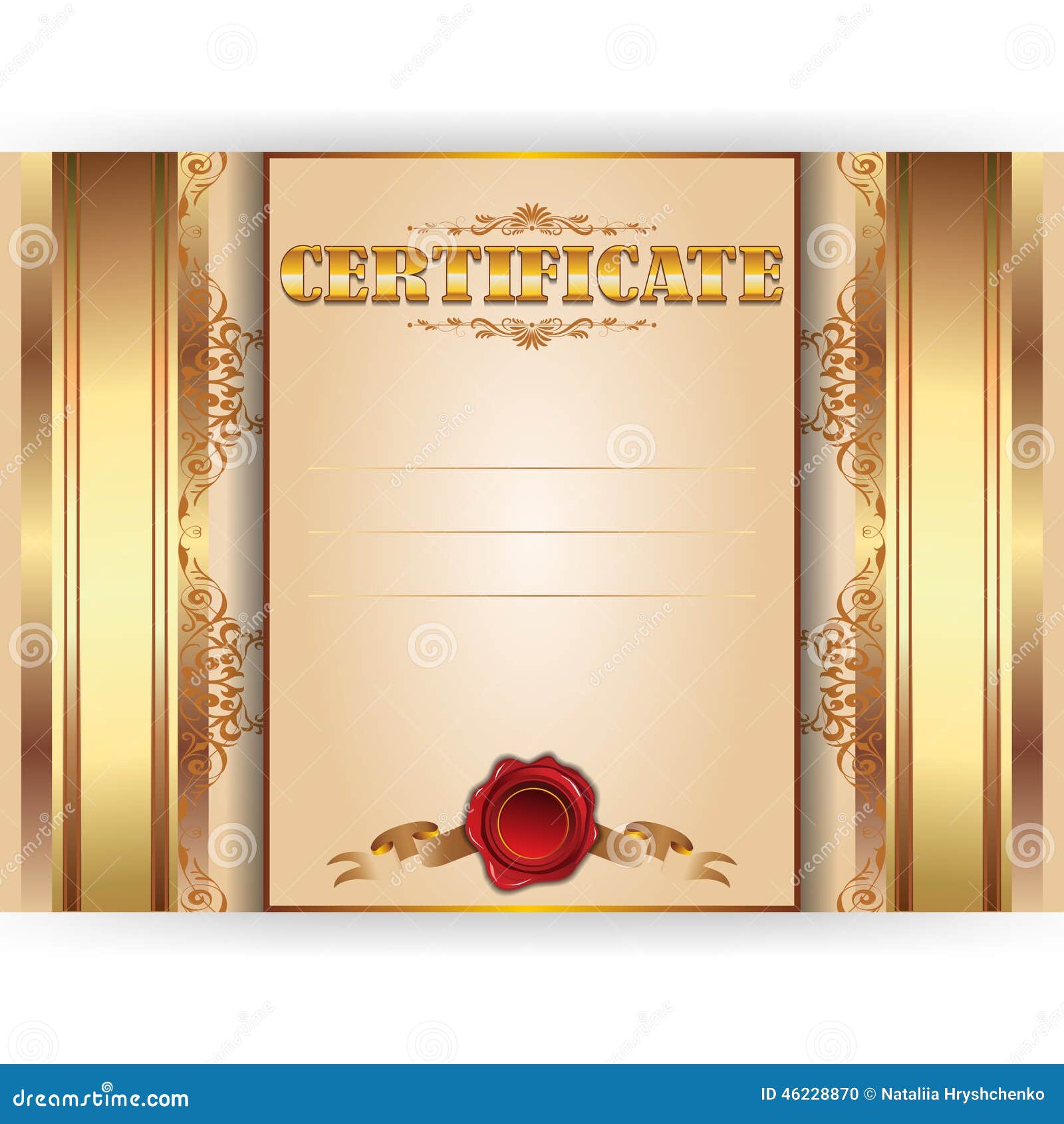 Horizontal Royal Gold Certificate With Lace Ornate Royalty-Free Stock ...