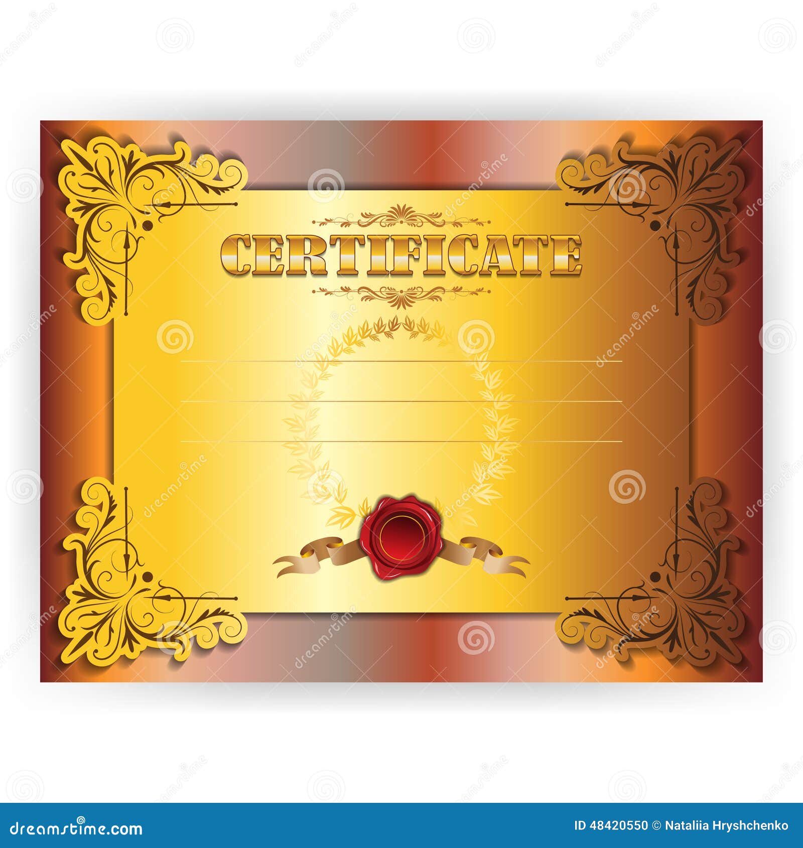 Horizontal Royal Gold Certificate With Lace Ornate Royalty-Free Stock ...