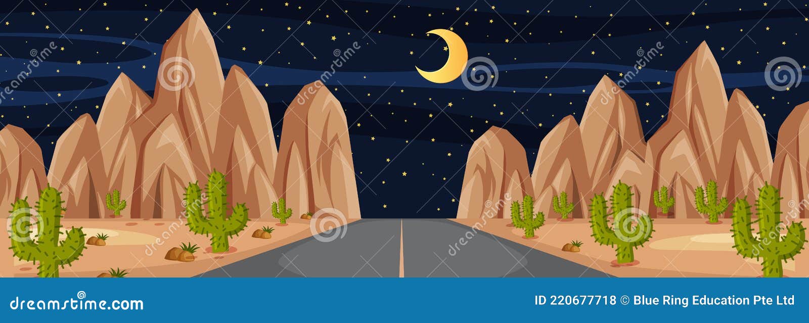 Horizontal Scene with Long Road through Desert at Night Stock ...