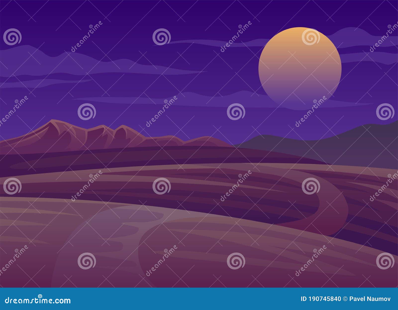 Horizontal Scenery with Sunset and Mountain Landscape Vector ...