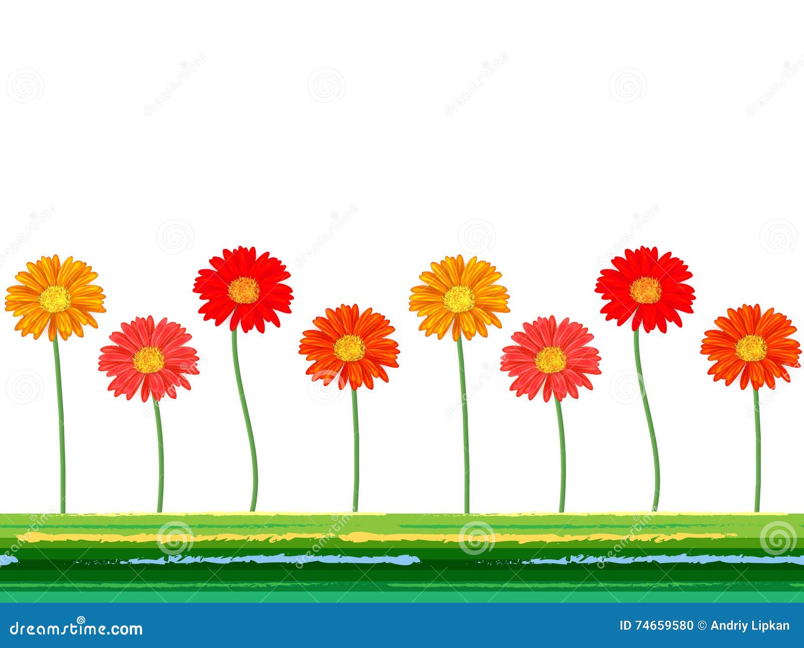 Horizontal Seamless Background with Colorful Gerbera Flowers. Vector ... Horizontal Seamless Background with Colorful Gerbera Flowers. Vector ...