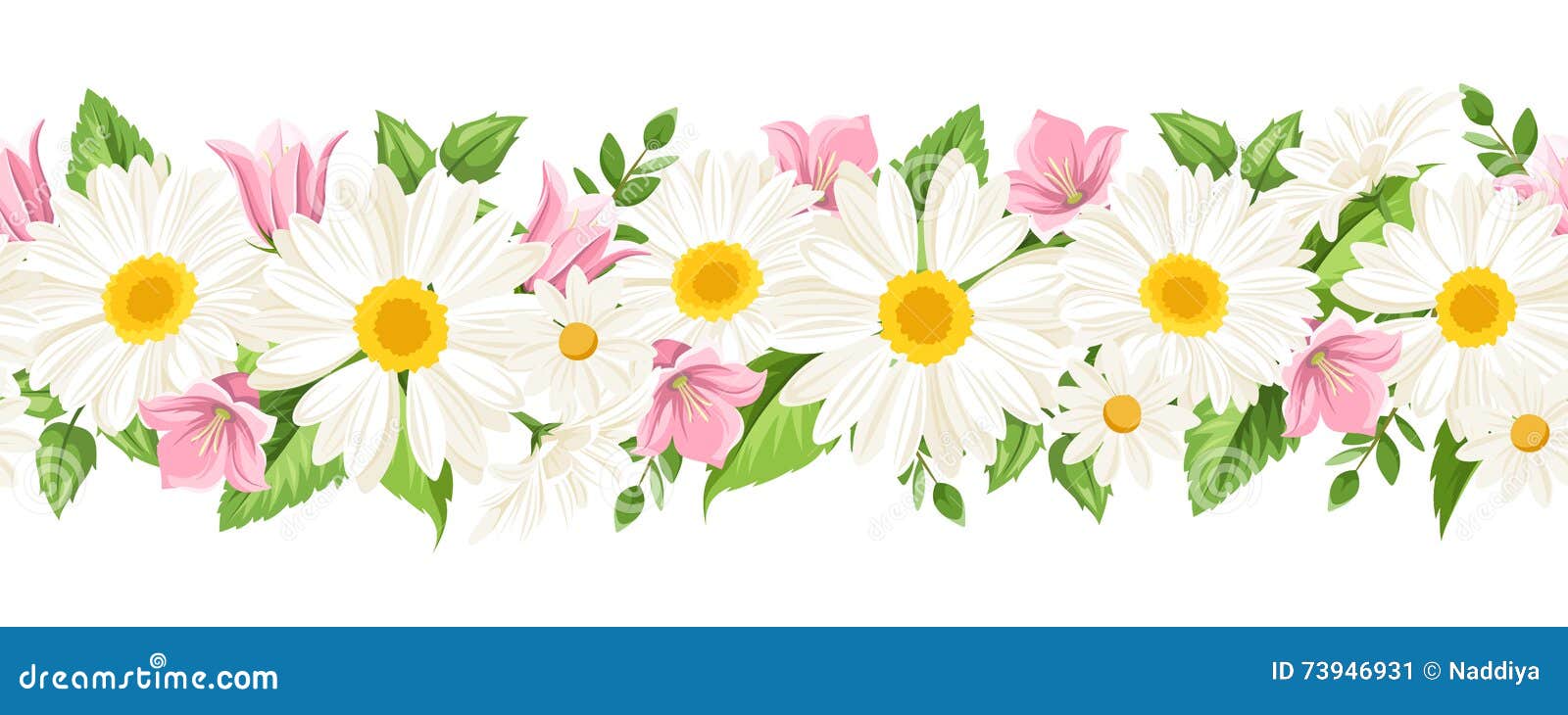 Horizontal Seamless Background With Daisies And Harebell Flowers ...