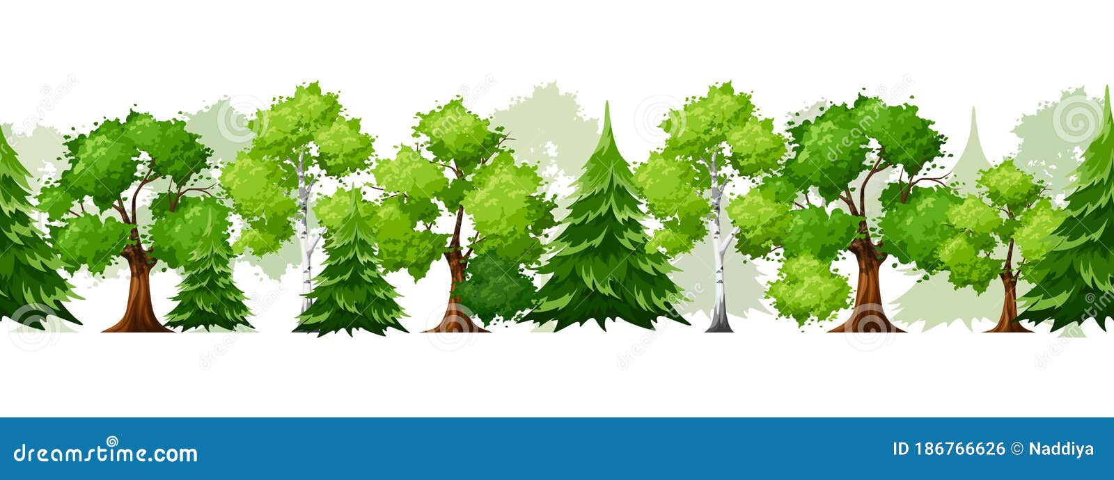 Horizontal Seamless Background with Green Trees. Vector Illustration ...
