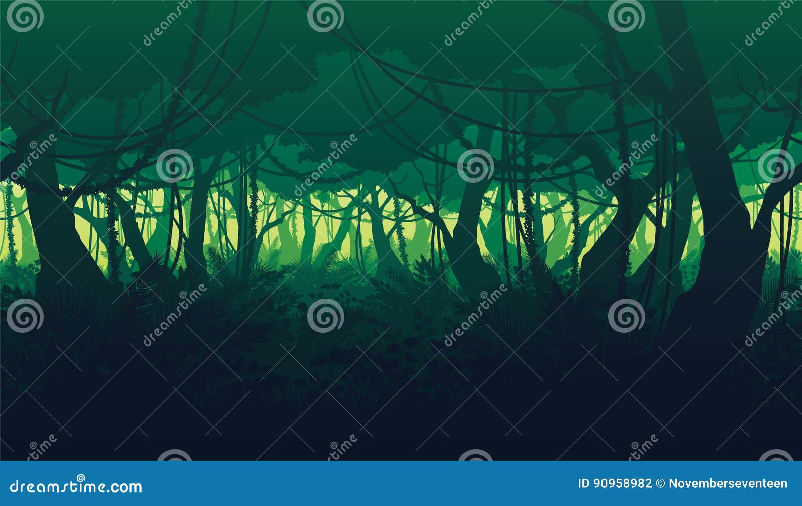 Horizontal Seamless Background of Landscape with Deep Jungle Forest ...