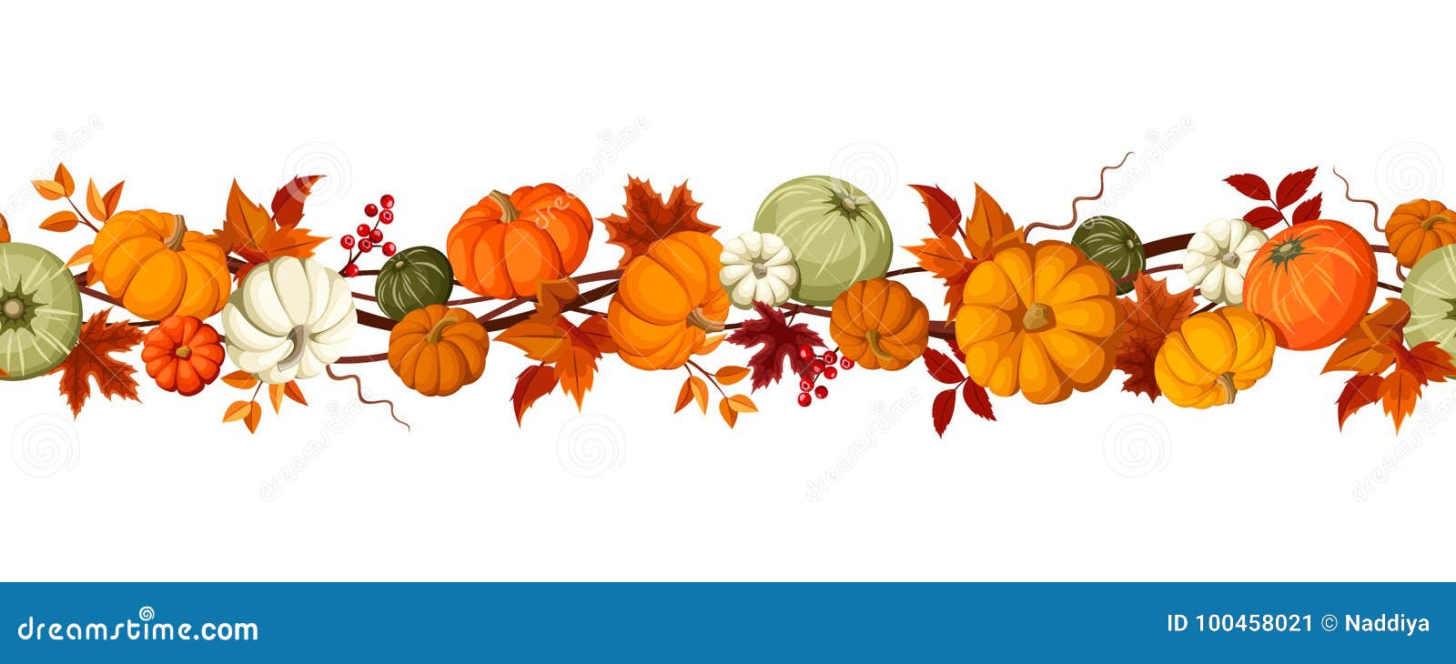 Horizontal Seamless Background with Pumpkins and Autumn Leaves. Vector ...