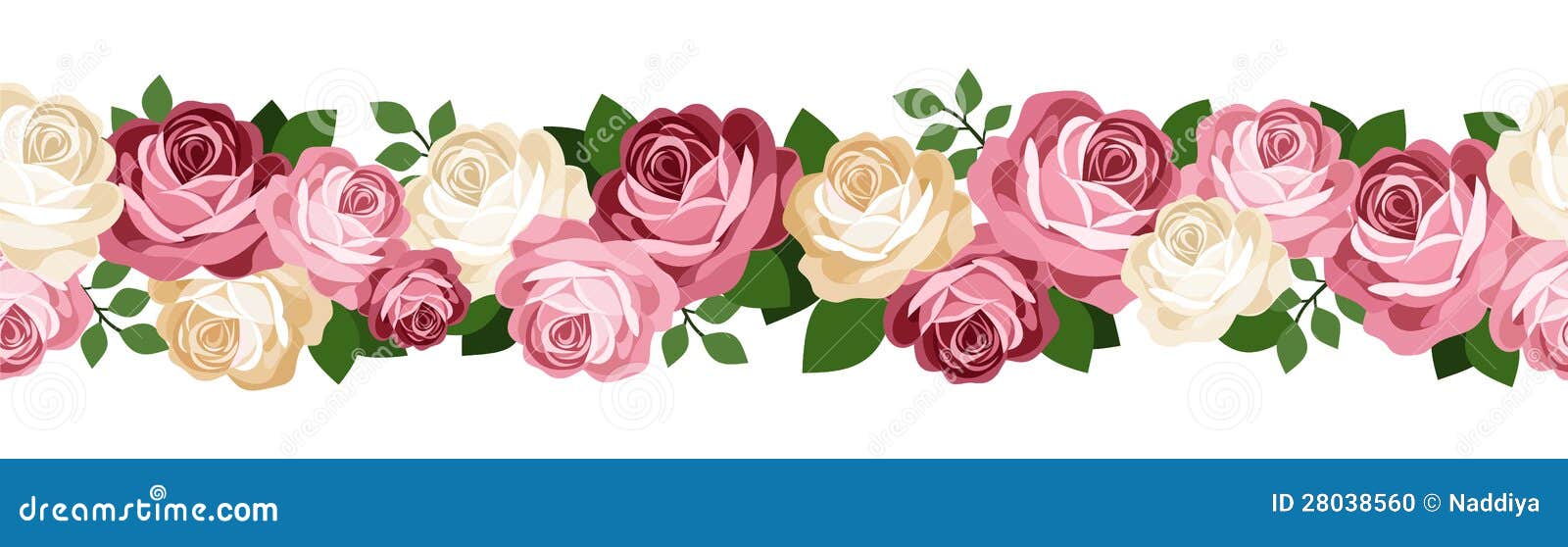 Horizontal Seamless Background with Roses. Stock Vector - Illustration ...
