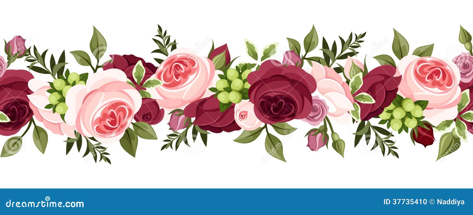 Horizontal Seamless Background with Roses. Stock Vector - Illustration ...