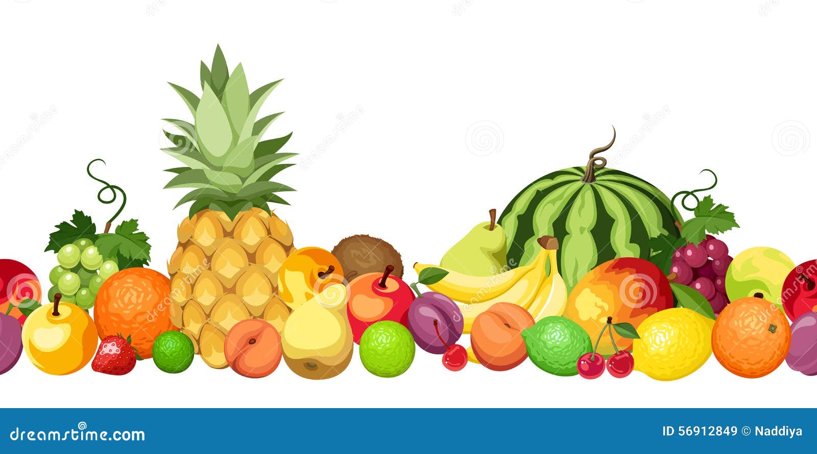 Horizontal Seamless Background with Various Fruits. Vector Illustration ... Horizontal Seamless Background with Various Fruits. Vector Illustration ...