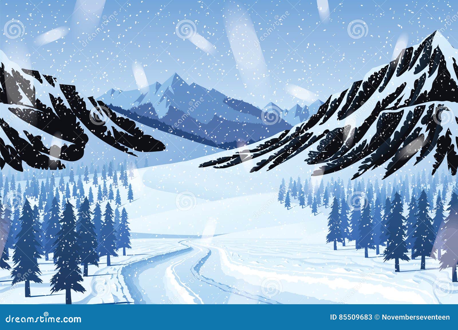 Horizontal Seamless Background with Winter Landscape - Mountains ...