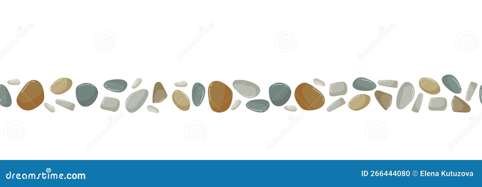 Horizontal Seamless Beach Pebbles Border. Various Shapes Different ...