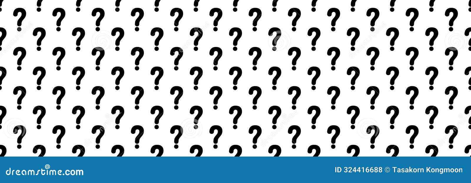 Horizontal Seamless Black Question Mark Sign on White for Pattern and ...
