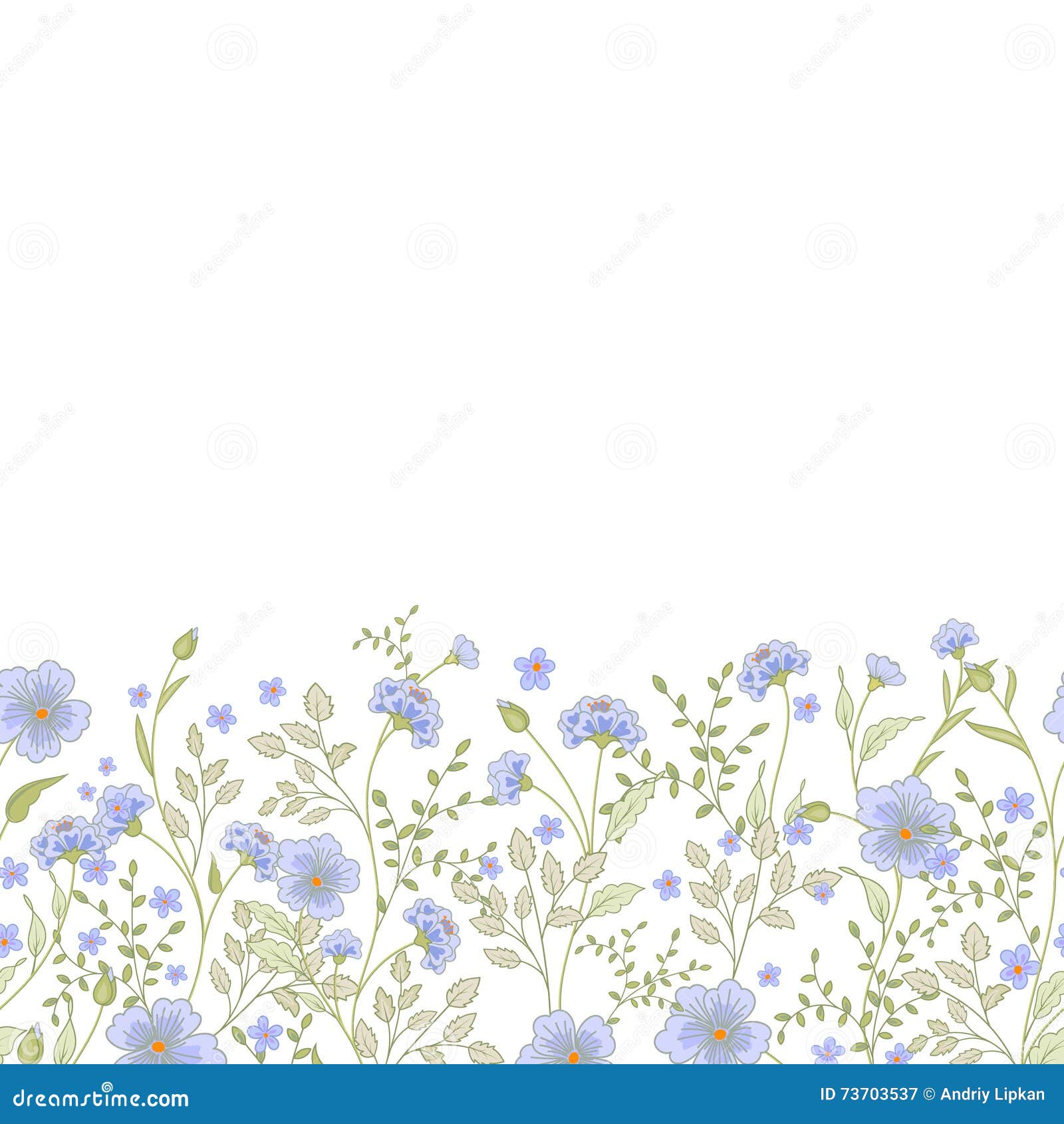 Horizontal Seamless Border with Cute Little Flowers and Herbs. Vector ...