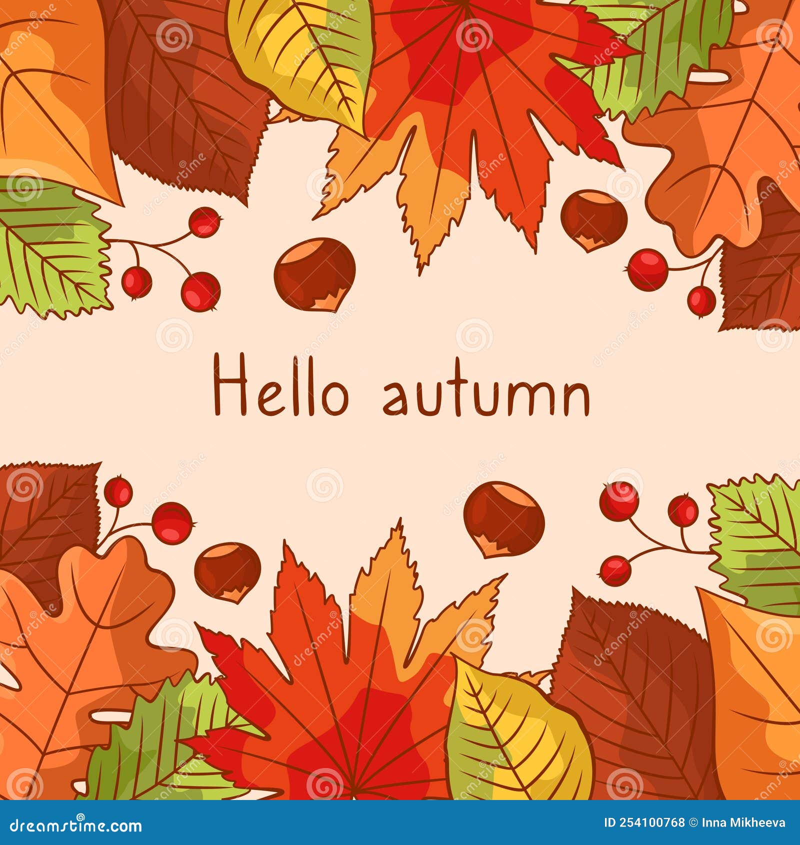 Horizontal Seamless Frame with Colorful Autumn Leaves, Berries and ...