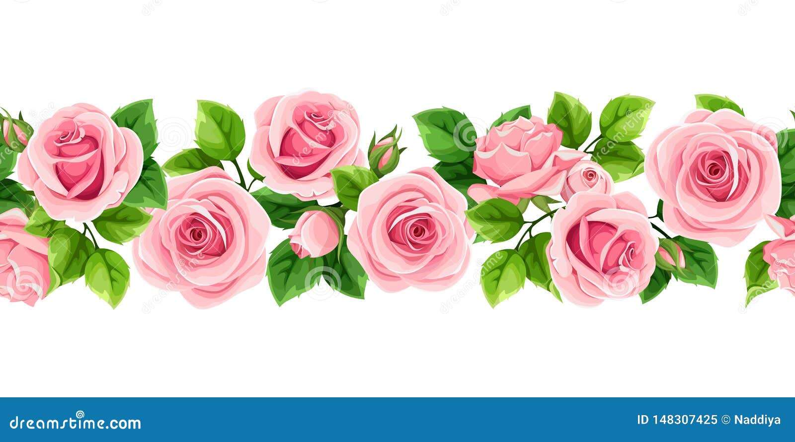 Horizontal Seamless Garland with Pink Roses. Vector Illustration. Stock ...