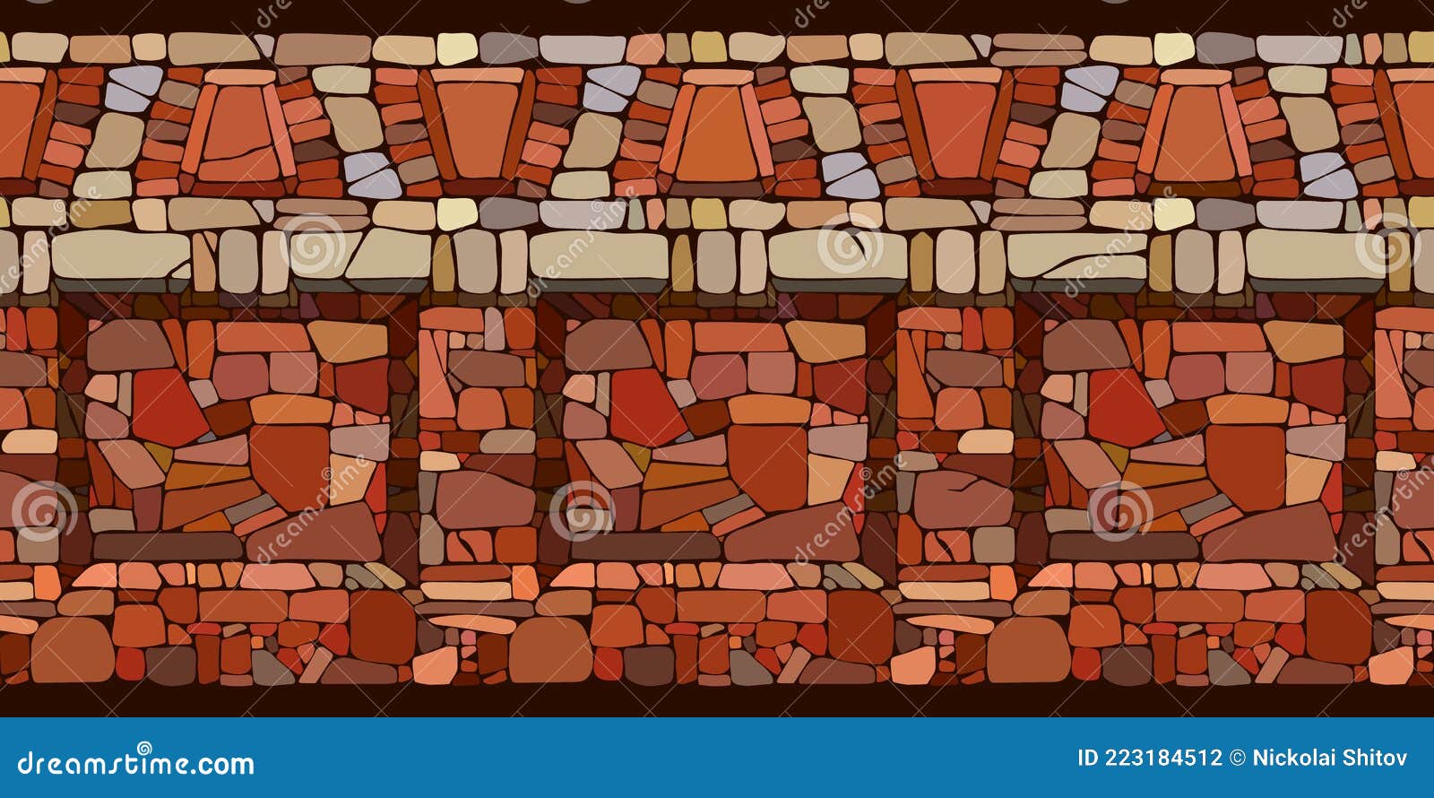 Horizontal Seamless Pattern, Ancient Stone Wall with Decorative ...