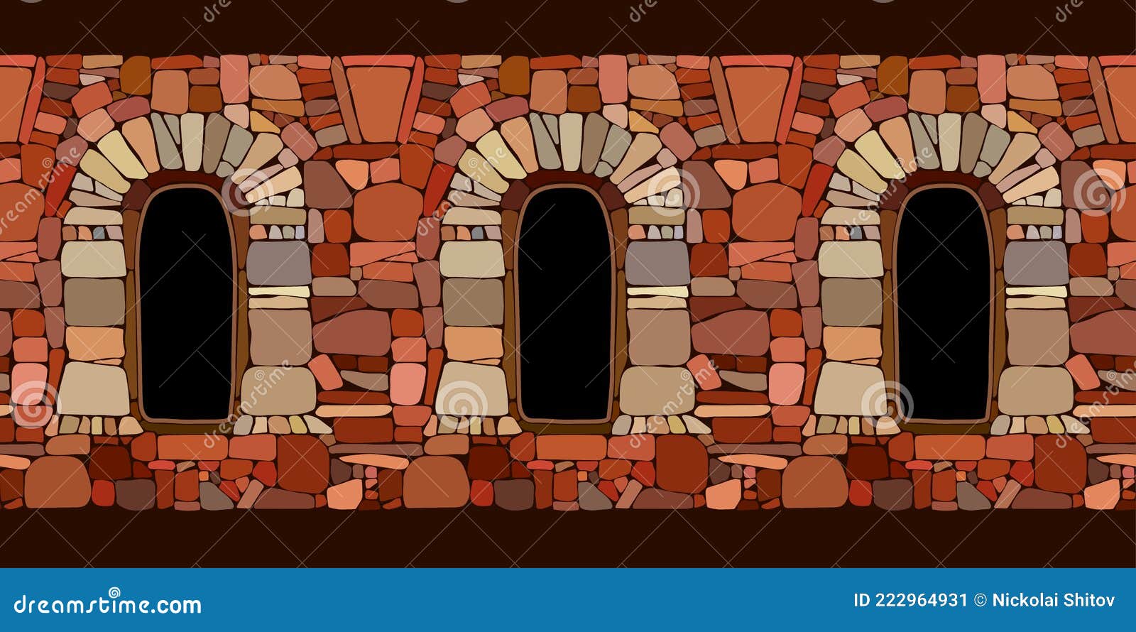 Horizontal Seamless Pattern, Ancient Stone Wall With Windows, Part Of A ...