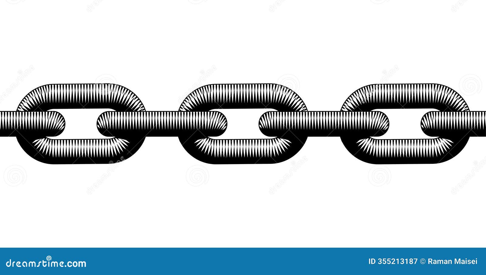 Horizontal Seamless Pattern of Black Iron Chain Part Isolated on White ...