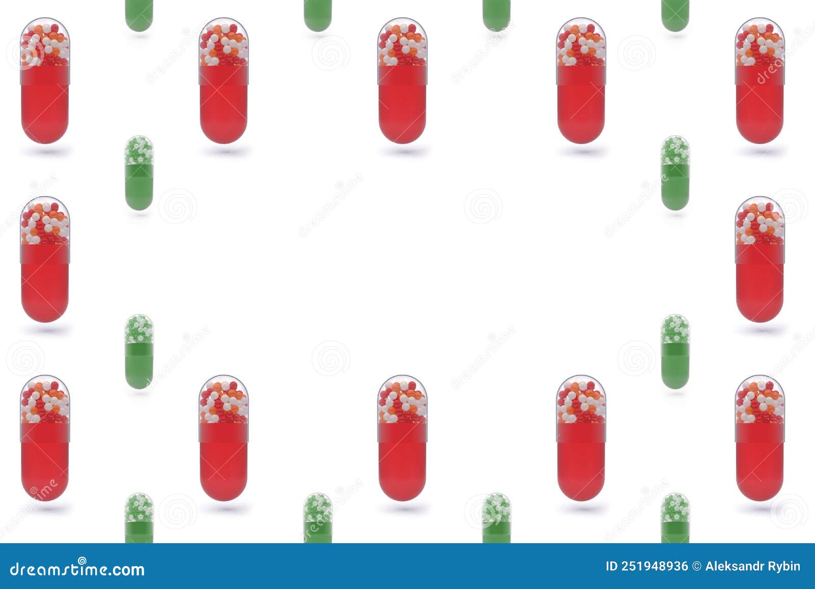 Seamless Pattern of 3D Red and Green Pills on a White Background ...