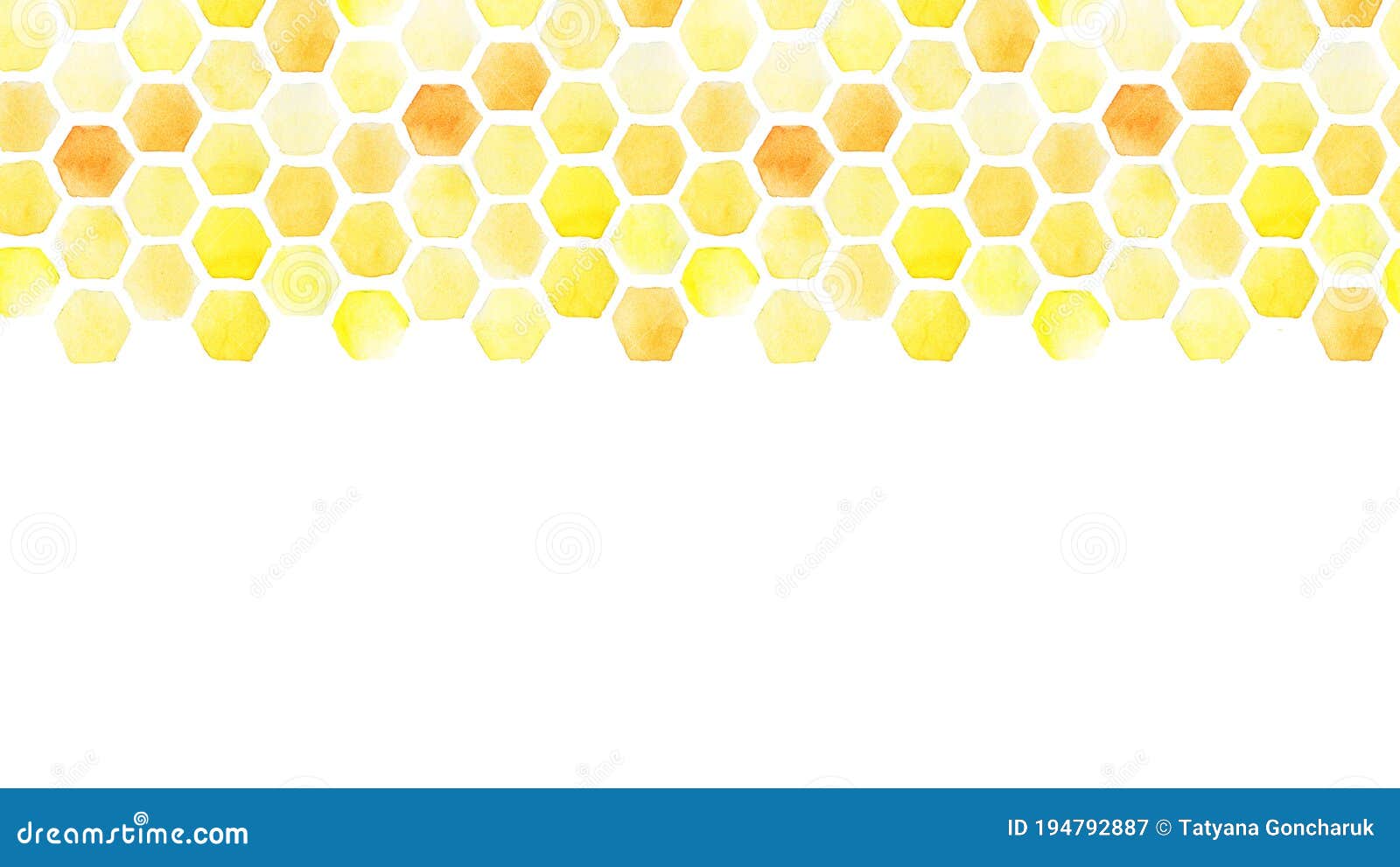 Horizontal Seamless Pattern. Watercolor Drawing Yellow Honeycomb. Frame ...