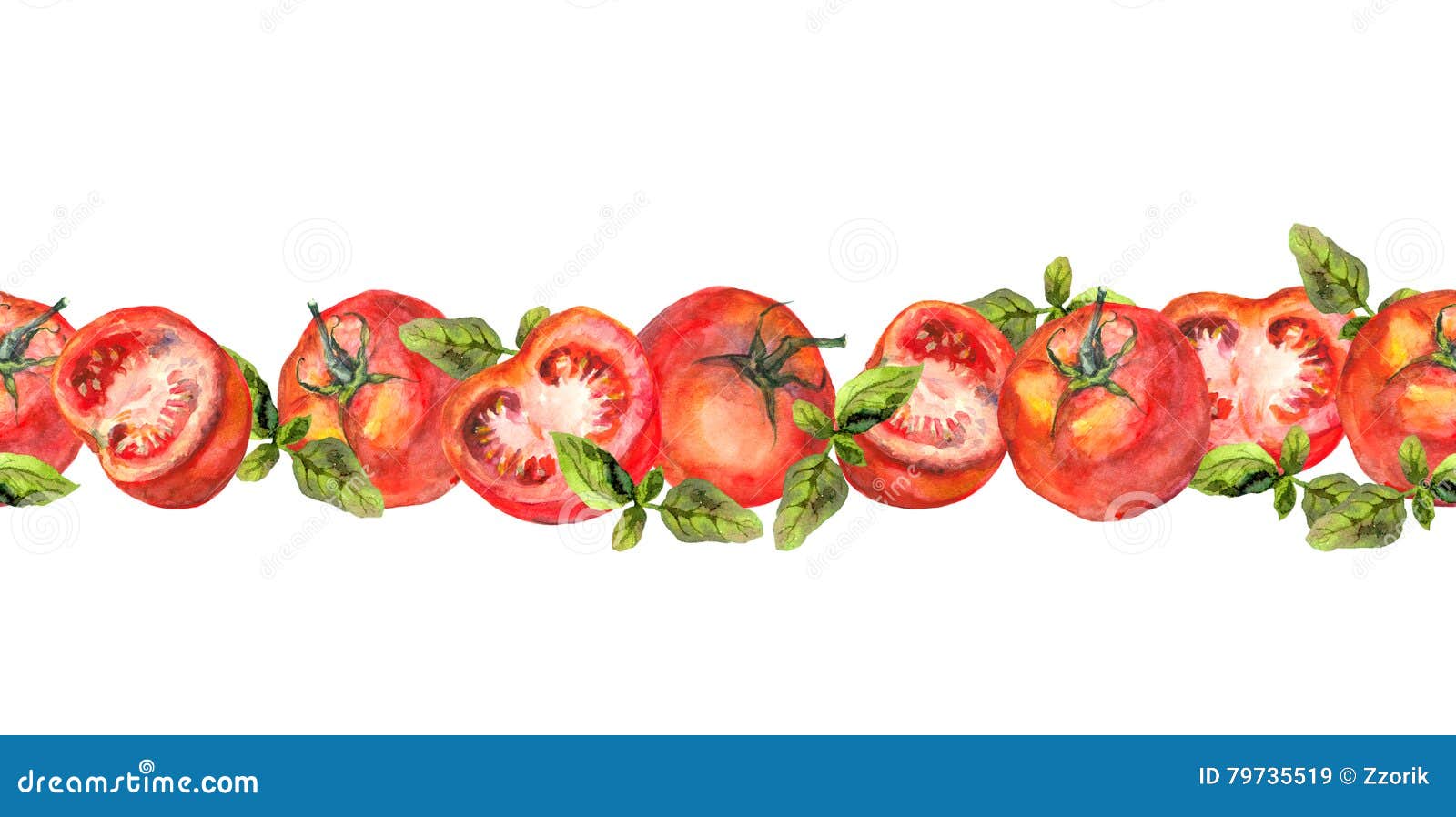 Horizontal Seamless Stripe Border with Tomato Vegetables and Green ...