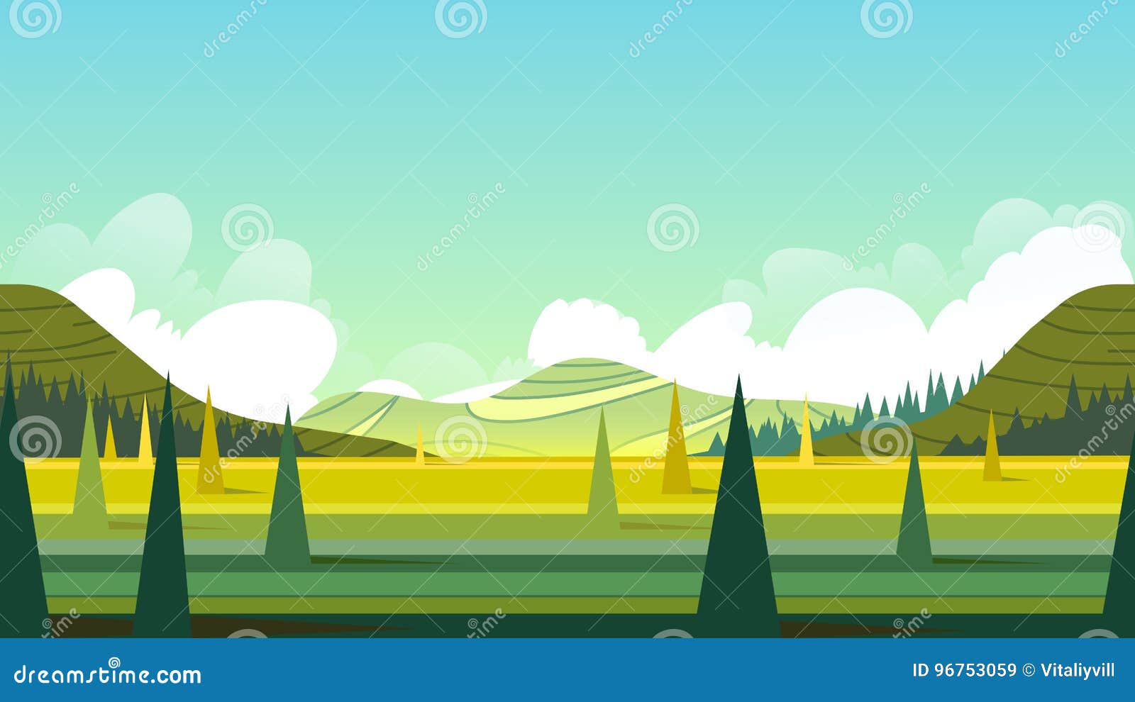 Horizontal Seamless Summer Landscape. Vector Illustration Stock Vector ...