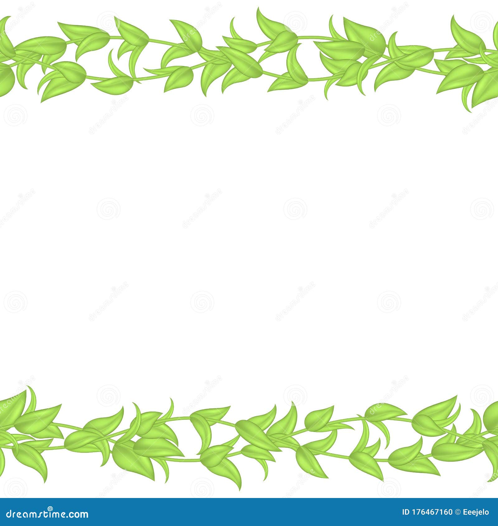 Horizontal Seamless Vector Border or Frame of Green Leaves and Stems ...