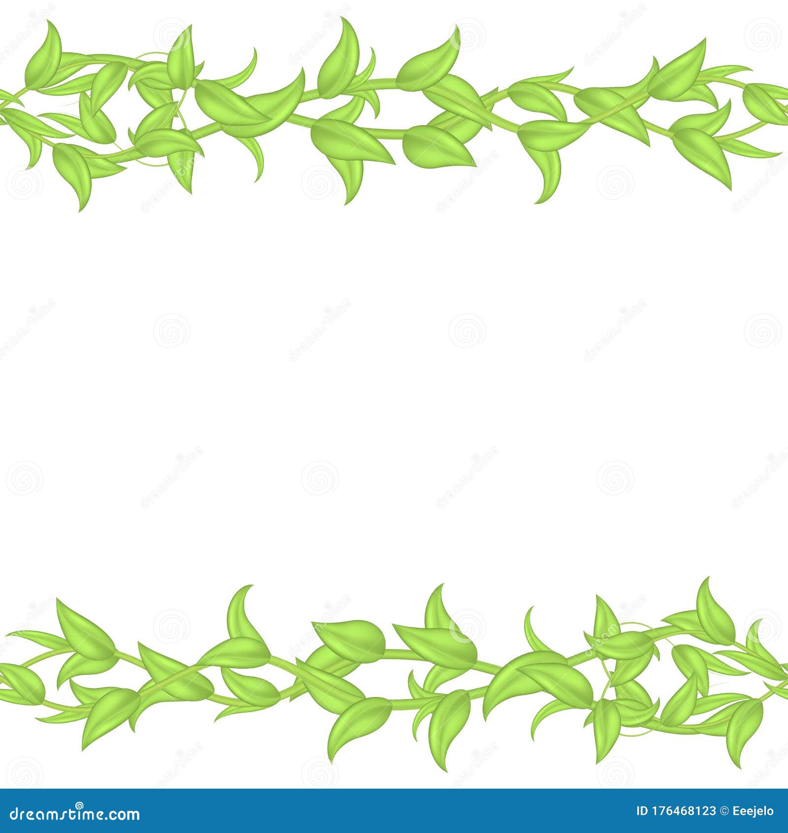 Horizontal Seamless Vector Border or Frame of Green Leaves and Stems ...