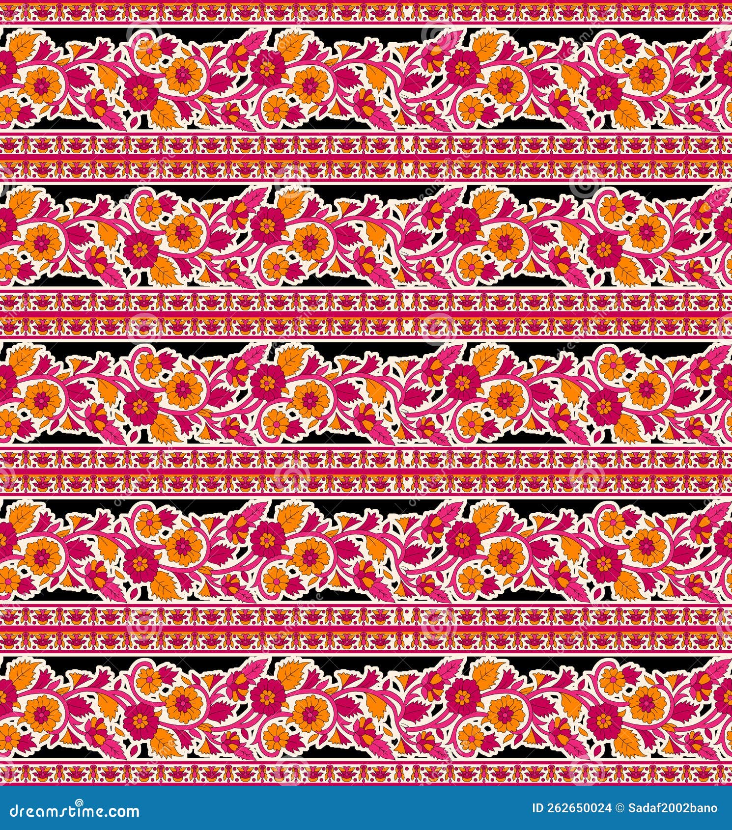 Ethnic Hand Draws Horizontal Seamless Flower Patterns. Watercolor ...