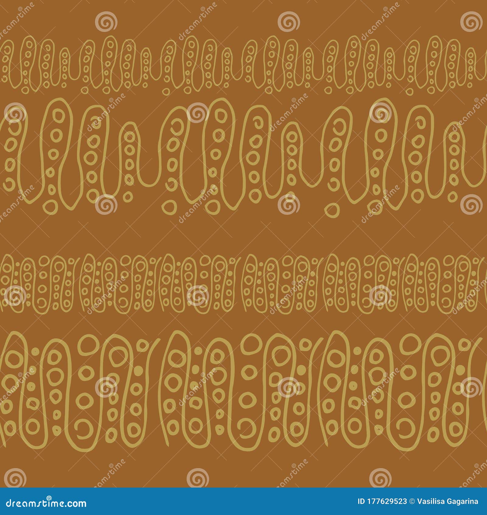 Horizontal Seamless Wavy Border with Circles between the Lines. Vector ...