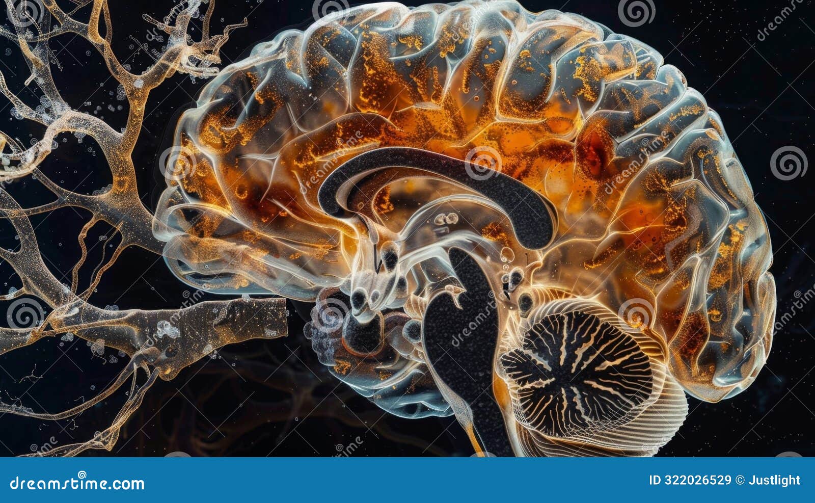 Horizontal Section of the Brain Showcasing the Dense Distribution of ...