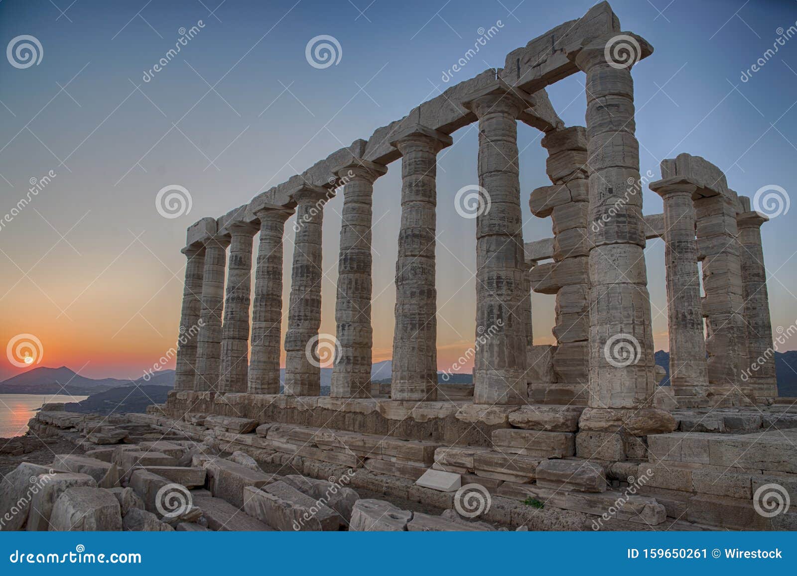 Horizontal Shot of Ancient Hellenistic Temple Columns during Sunset ...