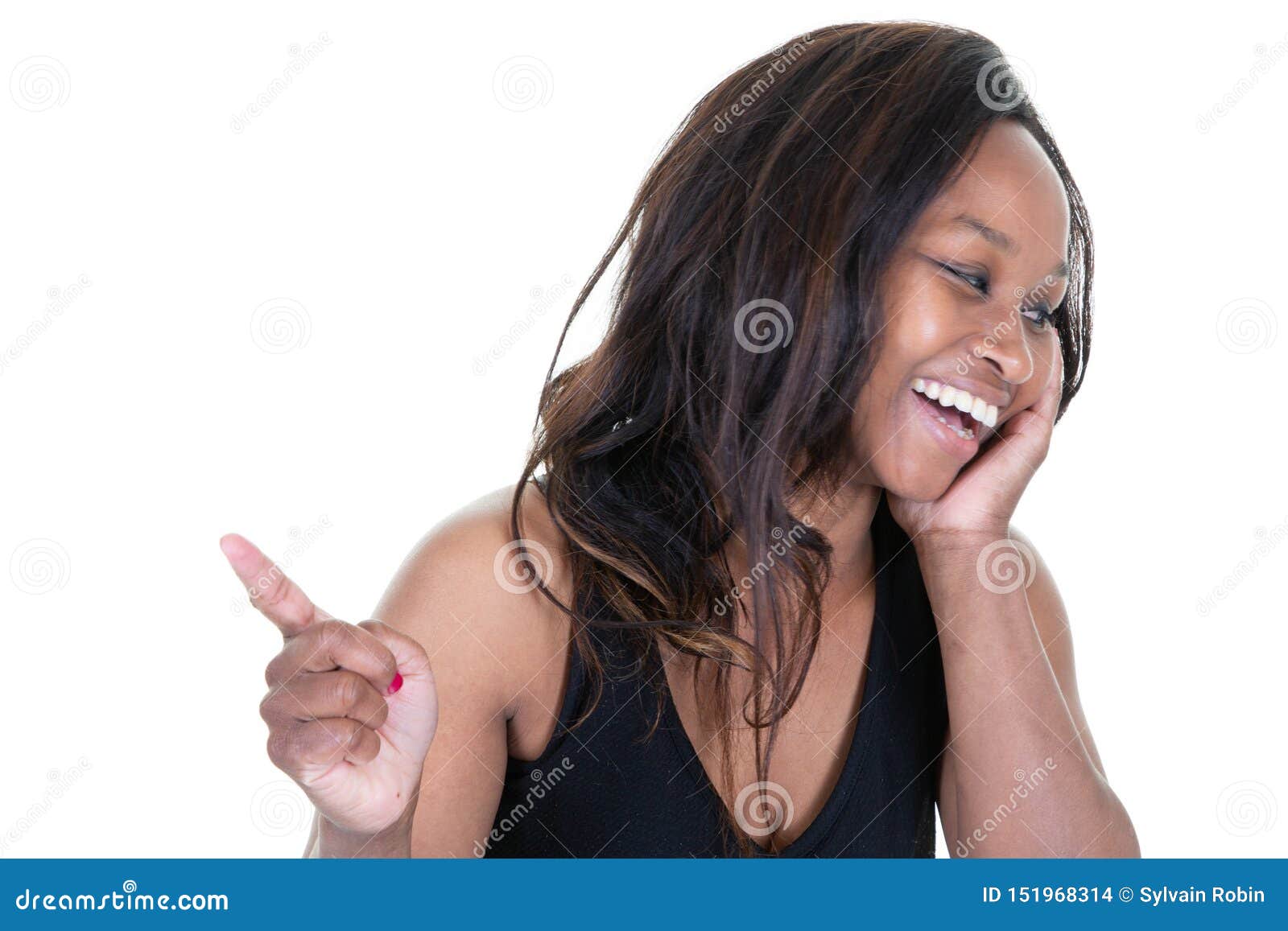 Horizontal Shot Of Emotional Gorgeous Joyful Young African American