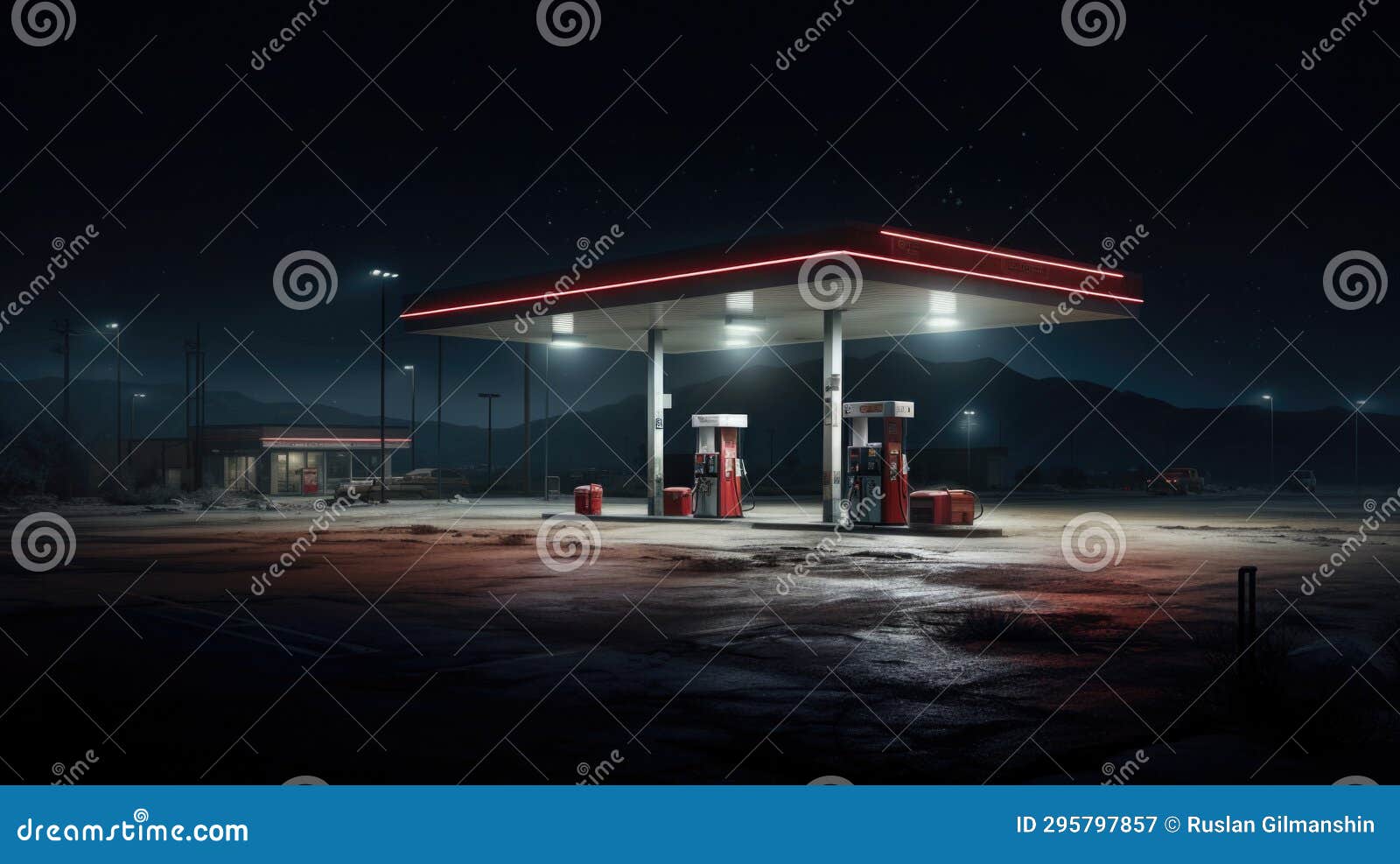 Horizontal Shot of a Generic Unbranded Gas Station at Night Stock Image ...