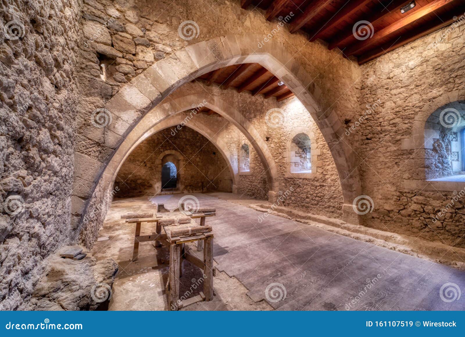 Horizontal Shot of the Inside of an Ancient Building with an Arch ...