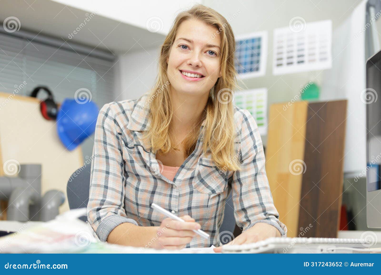 Horizontal Shot Pretty Female Worker in Office Stock Photo - Image of ...