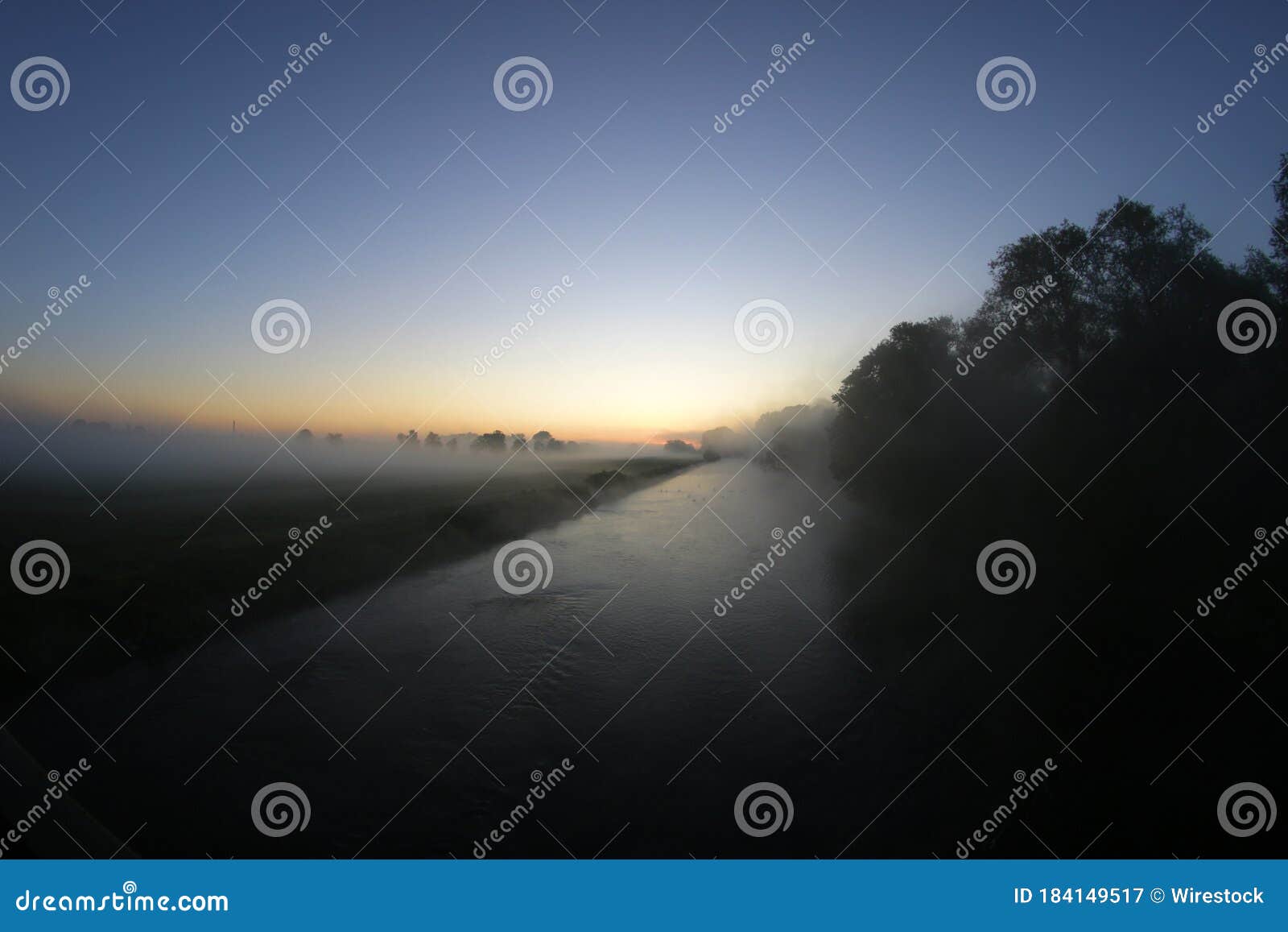 Horizontal Shot of a River at Sunrise Stock Image - Image of clouds ...