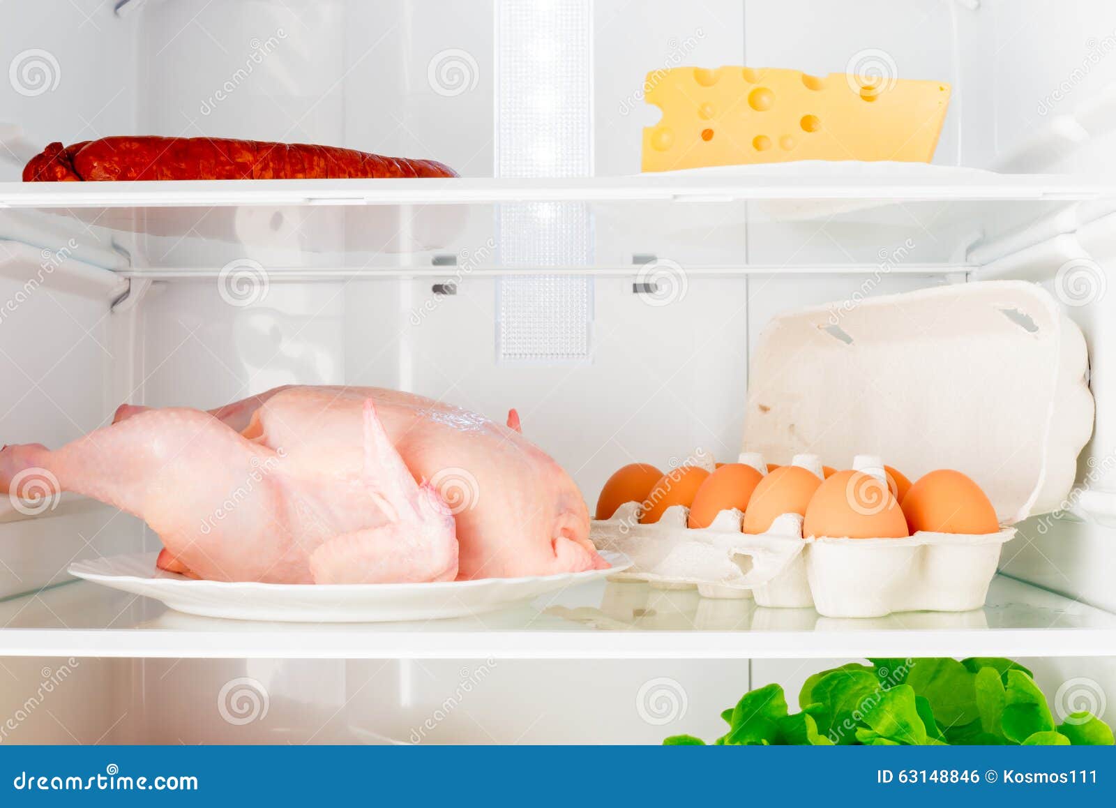 Horizontal Shot Shelves of the Refrigerator with Food Stock Photo ...