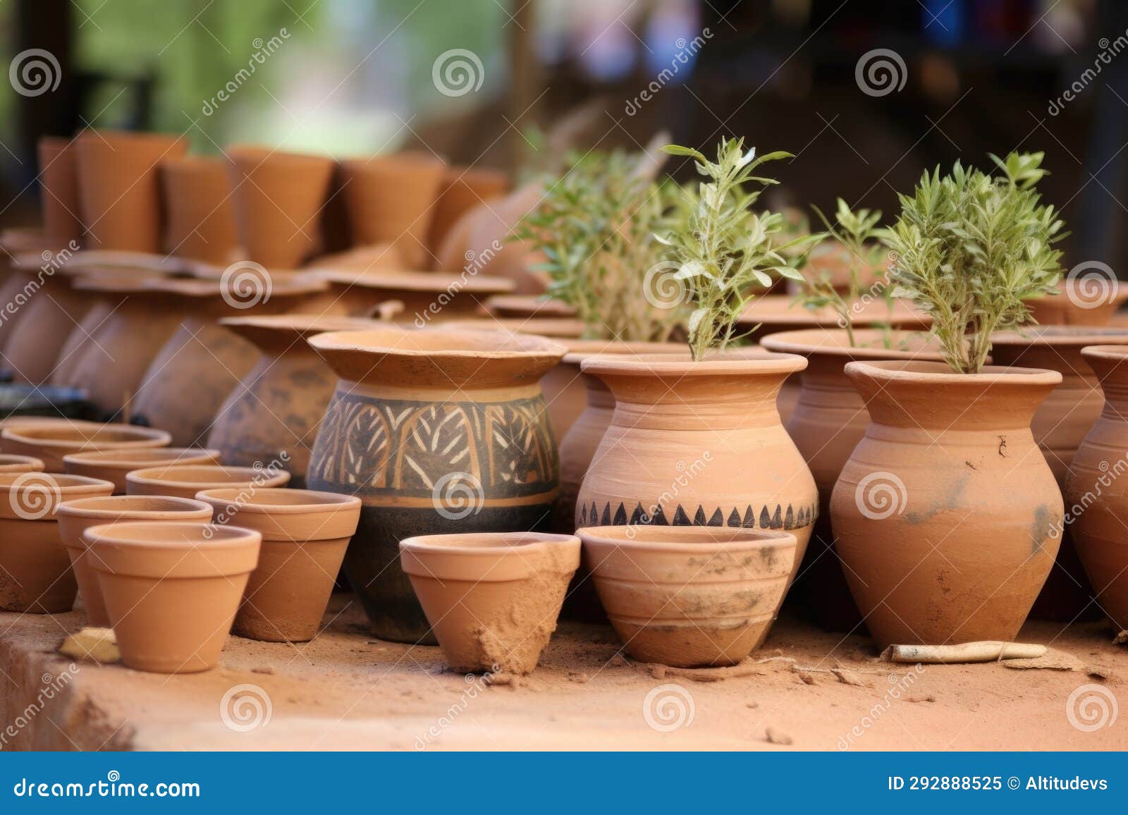 Horizontal Shot of Various Sizes of Clay Pots Stock Image - Image of ...