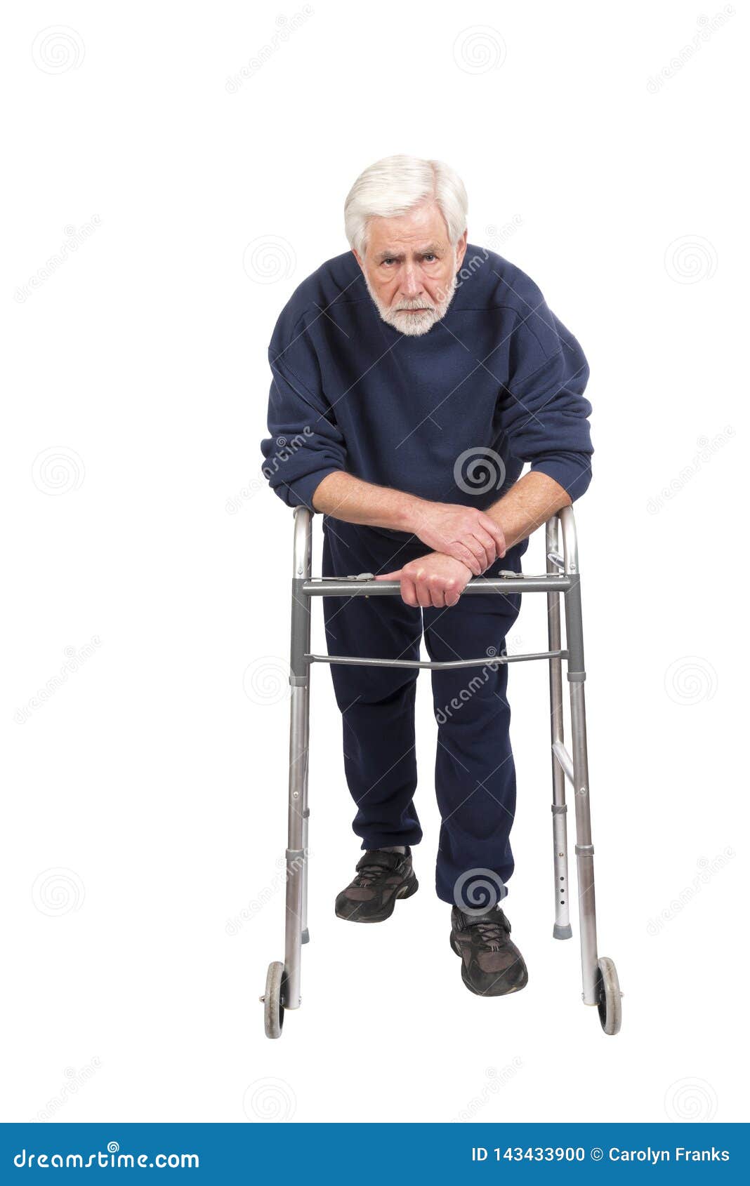 Weak and Discouraged Old Man with Walker Isolated on White Stock Photo ... Weak and Discouraged Old Man with Walker Isolated on White Stock Photo ...